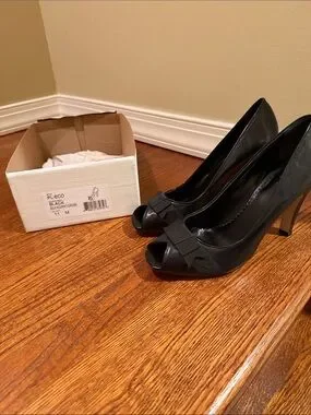 BCBG | Shoes | Bcbg Black Peeptoe Bow Heels | Poshmark